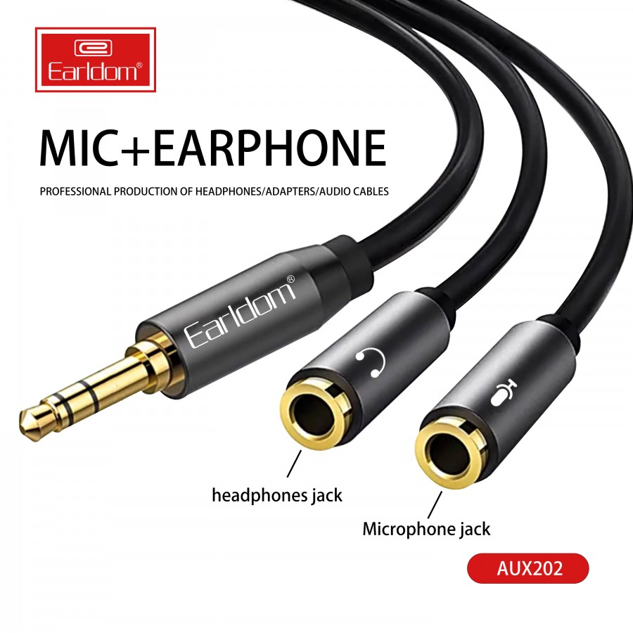 Dây chia 2 trong 1 Từ chân 3.5mm Sang 1 cổng tai nghe 3.5mm và cổng Mic Earldom AUX 202